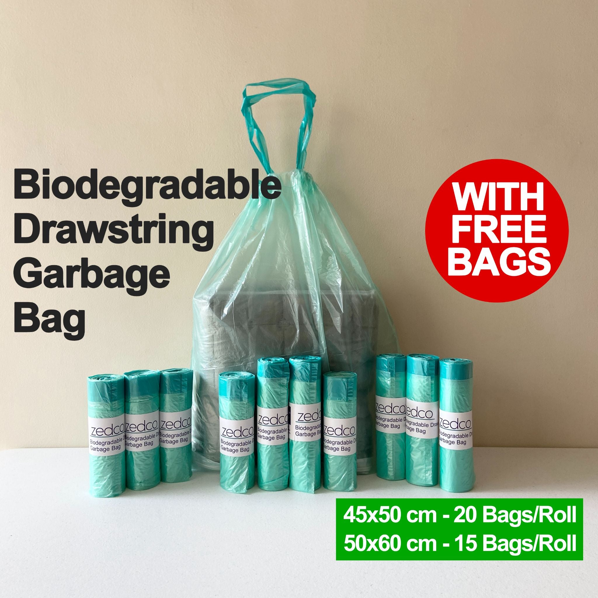 Zedco Garbage Bag (Drawstring) - Biodegradable Trash Bag, Durable and ...